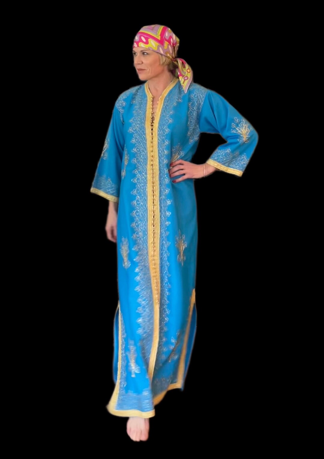Vintage Electric Blue Ethnic Gold Embroidered Caftan - Etsy