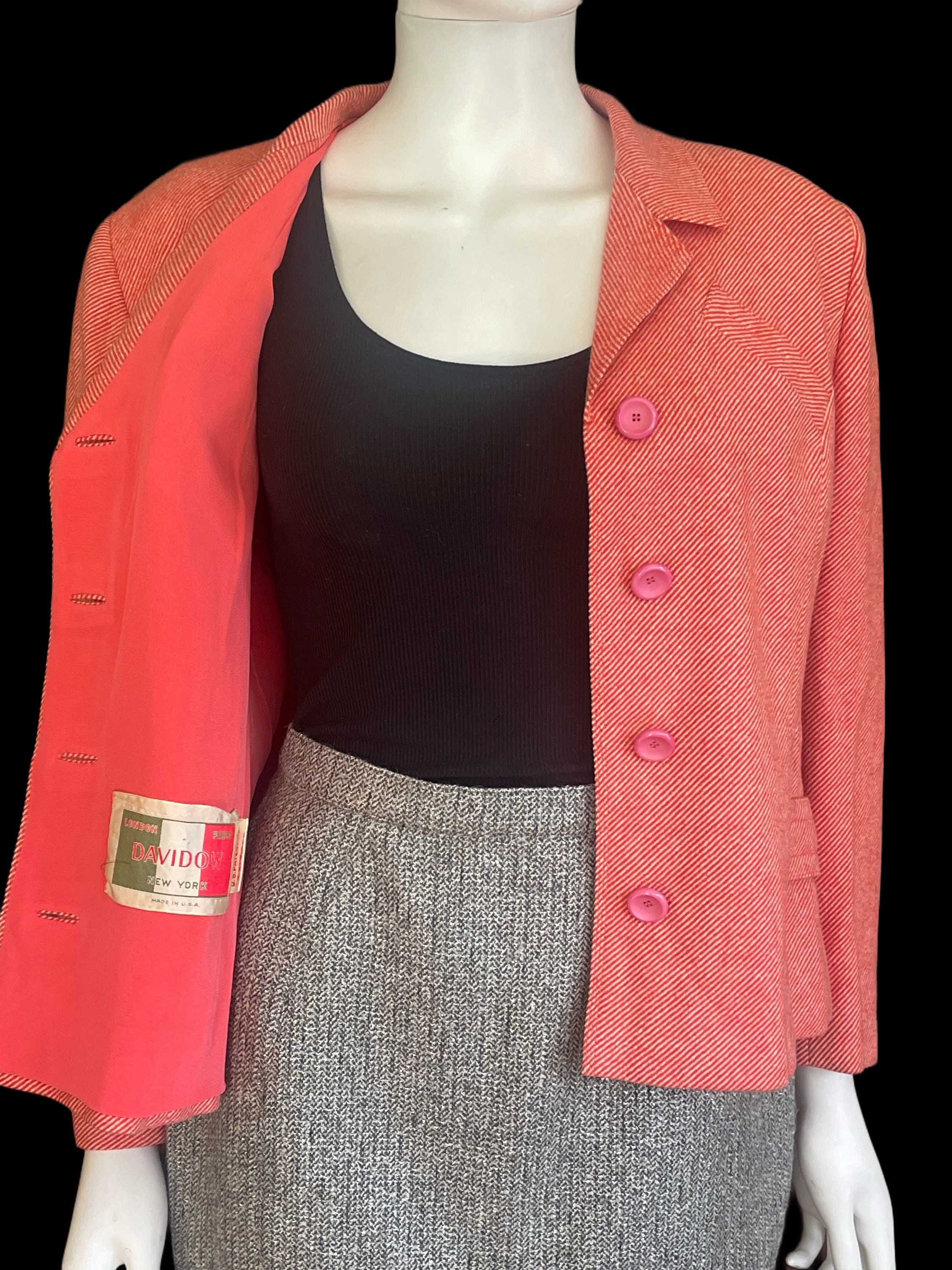Mid Century Davidow Coral Red and Pink Striped Wool Box Jacket - Etsy