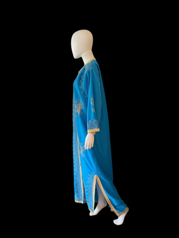 Vintage Electric Blue Ethnic Gold Embroidered Caftan - Gem