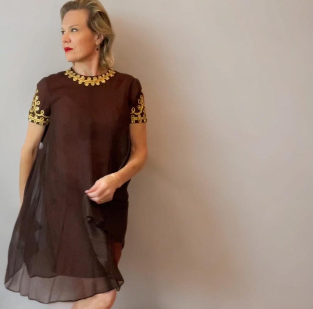 1960s Ornate Silk Trapeze Dress - Etsy