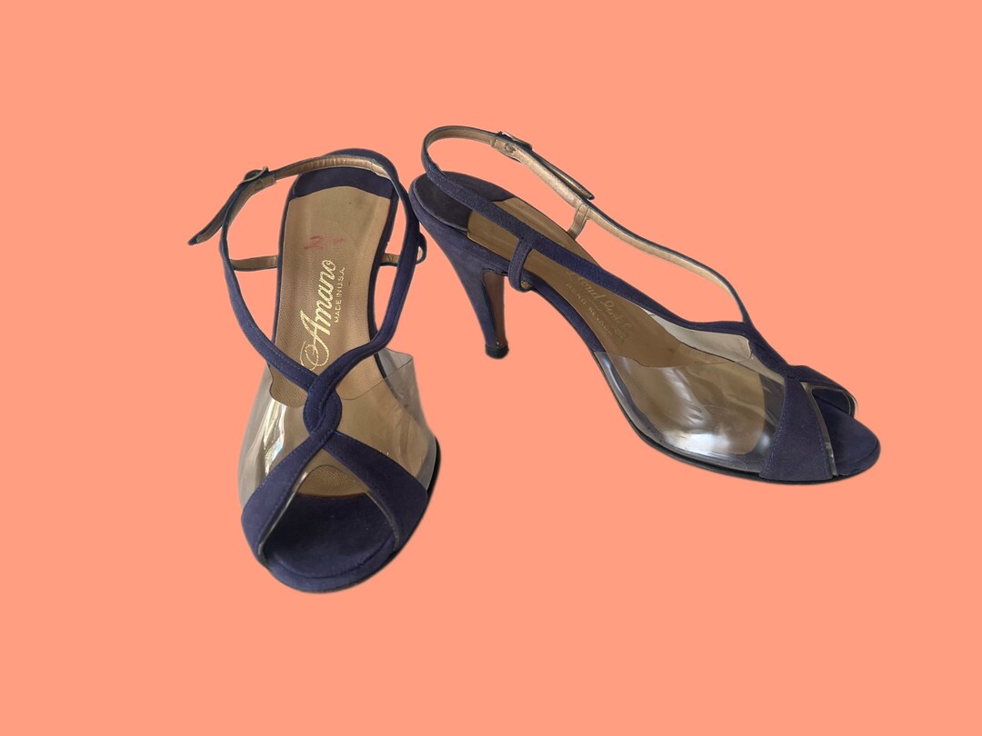 Vintage Clear Plastic and Blue Suede Peep Toe Heels - Etsy