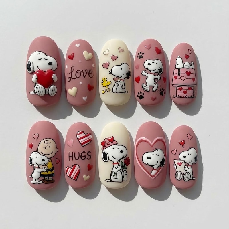Valentines Snoopy Nails - Etsy UK