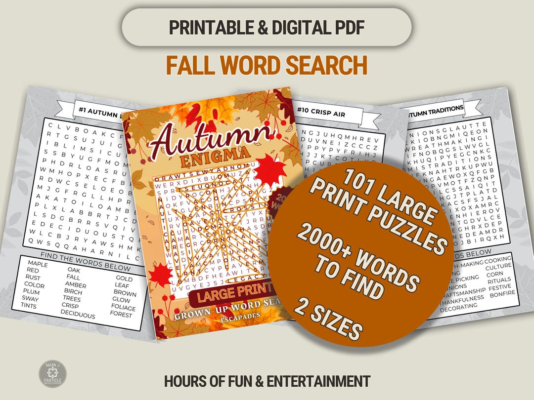 Autumn Word Search Puzzles: 101 Fall Games for Adults, Teens (PDF ...