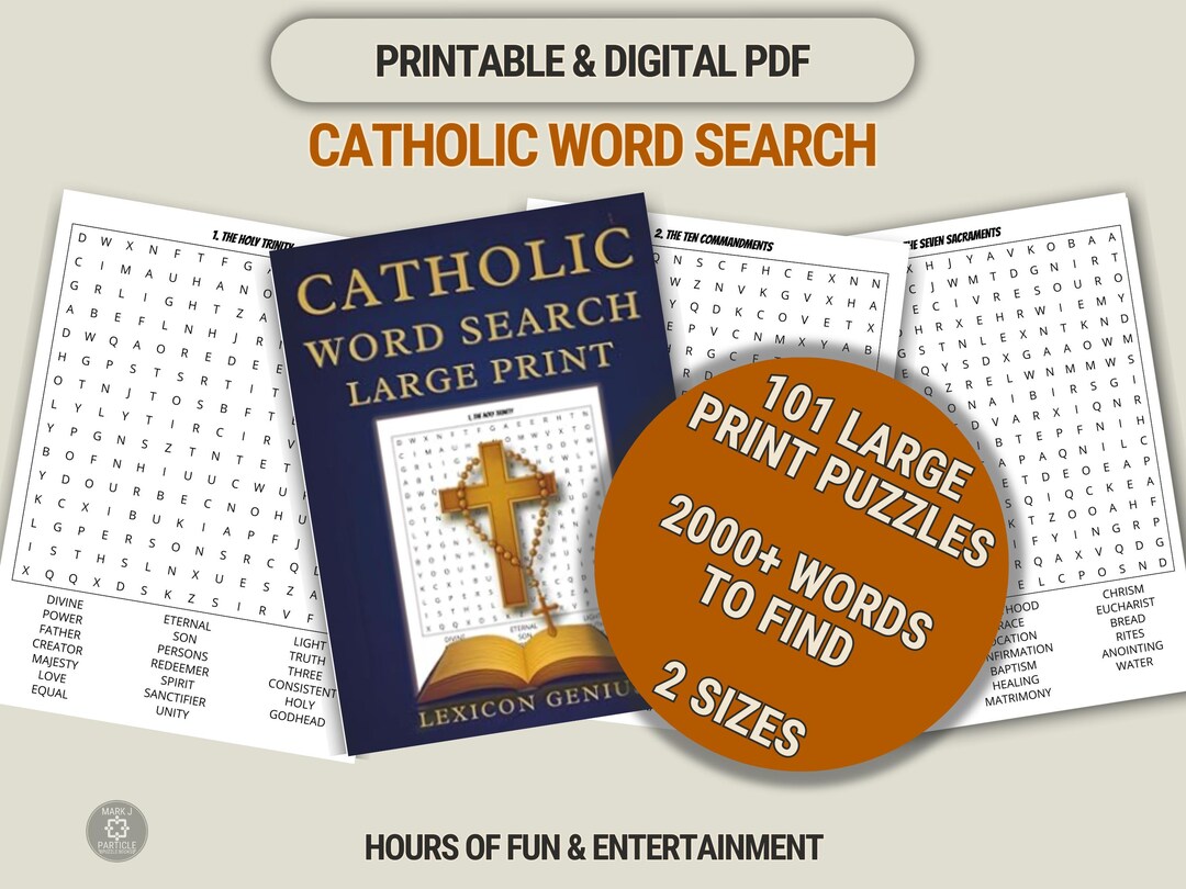 Catholic Word Search Printable, 101 Puzzles With Solutions for Adults ...