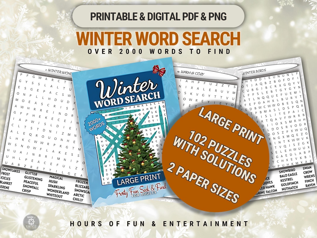 Winter Word Search Printable Puzzle Book, Large Print (PDF) Fun for ...