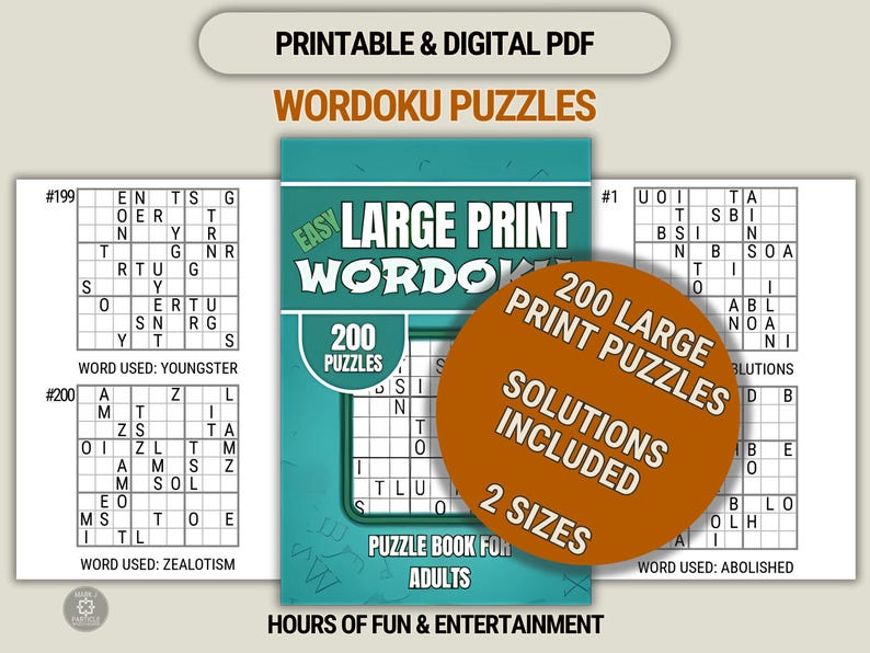 200 Large Print Wordoku Puzzles, Brain Teasers (digital PDF) - Etsy