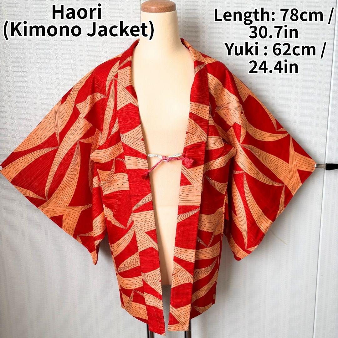 Vintage Retro Haori Kimono Jacket – Red Orange Geometric Pattern - Etsy ...