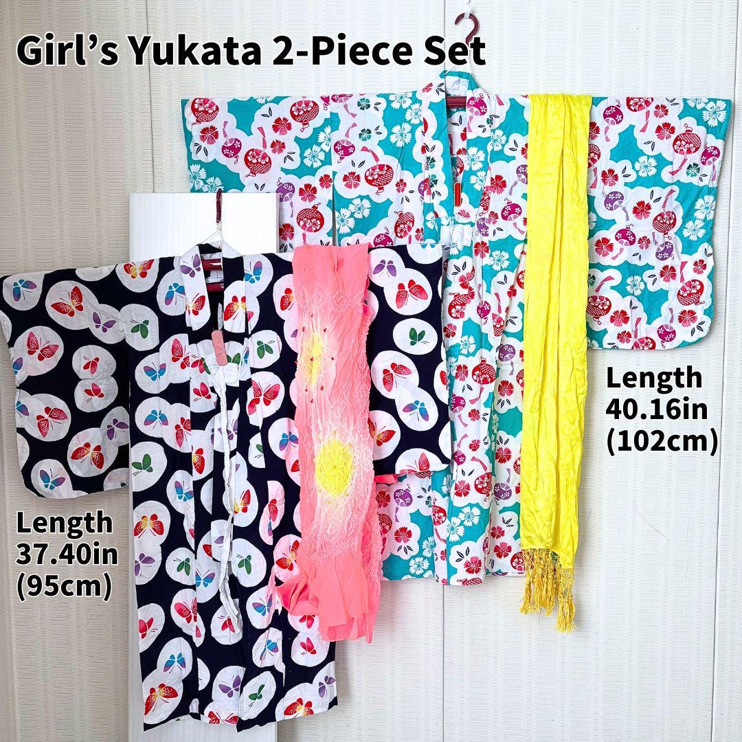 Girls' Vintage Yukata Set – Japanese Cotton Kimono, Summer Festival ...