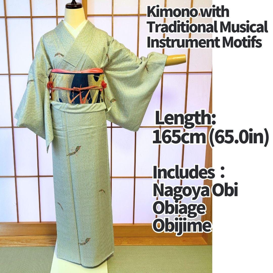 Rare Vintage Kimono Set – Sho Musical Instrument Motif – Silk – With ...