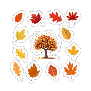 Cute Autumn Leaf Sticker Sheet, 9-pack, Crafting, Scrapbooking, Card ...