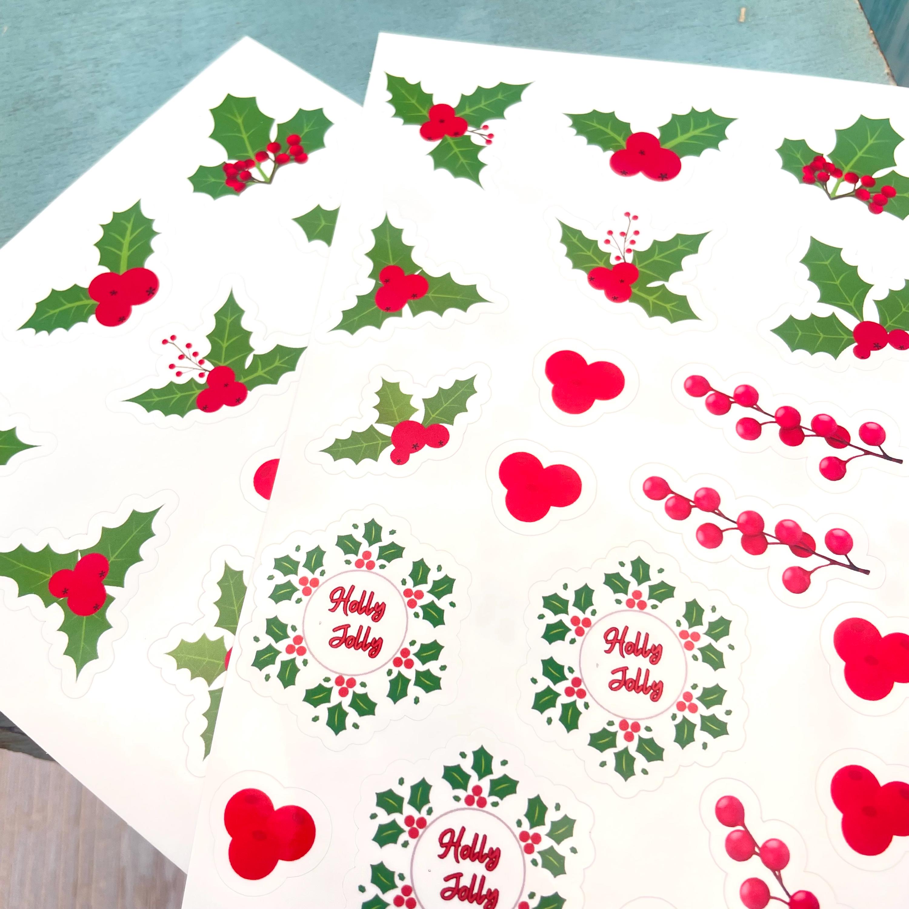 Holly Leaves and Berries Sticker Sheet: Holiday Crafting Stickers - Etsy