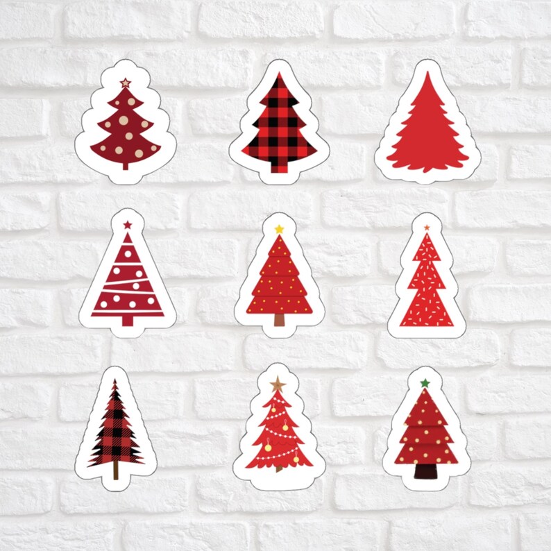 Red Christmas Tree Sticker Sheet, 9 Pack, Great for Holiday Crafting ...