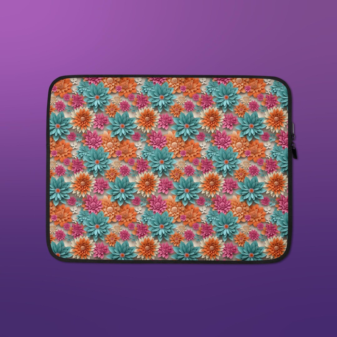 Papercraft-inspired Teal, Orange and Pink Computer Sleeve Laptop Sleeve ...