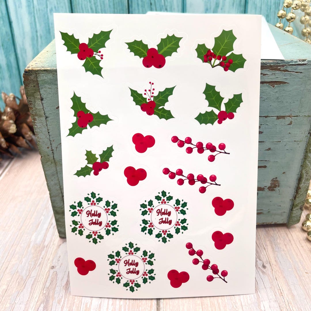 Holly Leaves and Berries Sticker Sheet: Holiday Crafting Stickers - Etsy