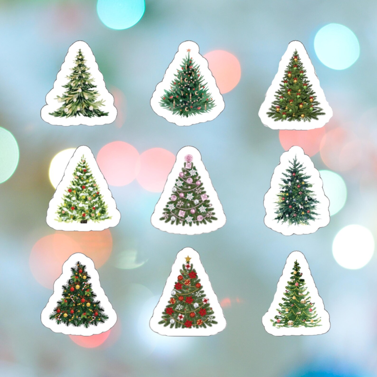 Christmas Tree Sticker Sheet: Holiday Scrapbooking Stickers (9 Pack) - Etsy
