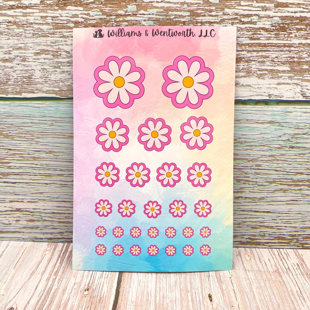 Taffy Pink Flower Stickers, Sticker Sheet, 28 Pack, Happy Daisy ...