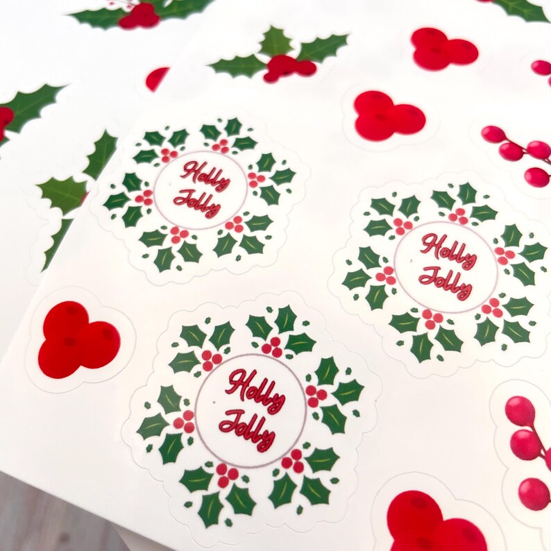 Holly Leaves and Berries Sticker Sheet: Holiday Crafting Stickers - Etsy