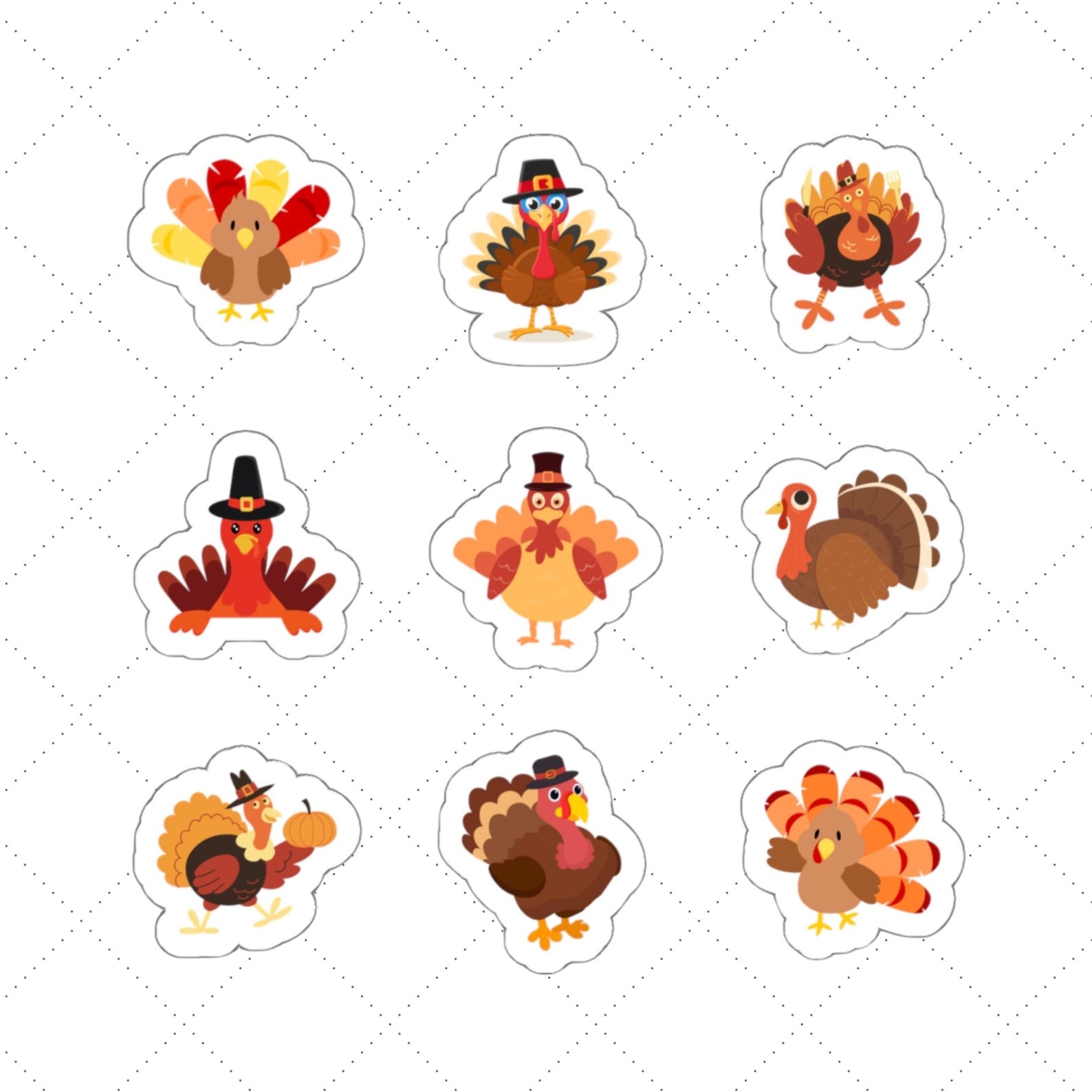 Thanksgiving Turkey Sticker Sheet, 9 Pack, Crafting, Scrapbooking ...