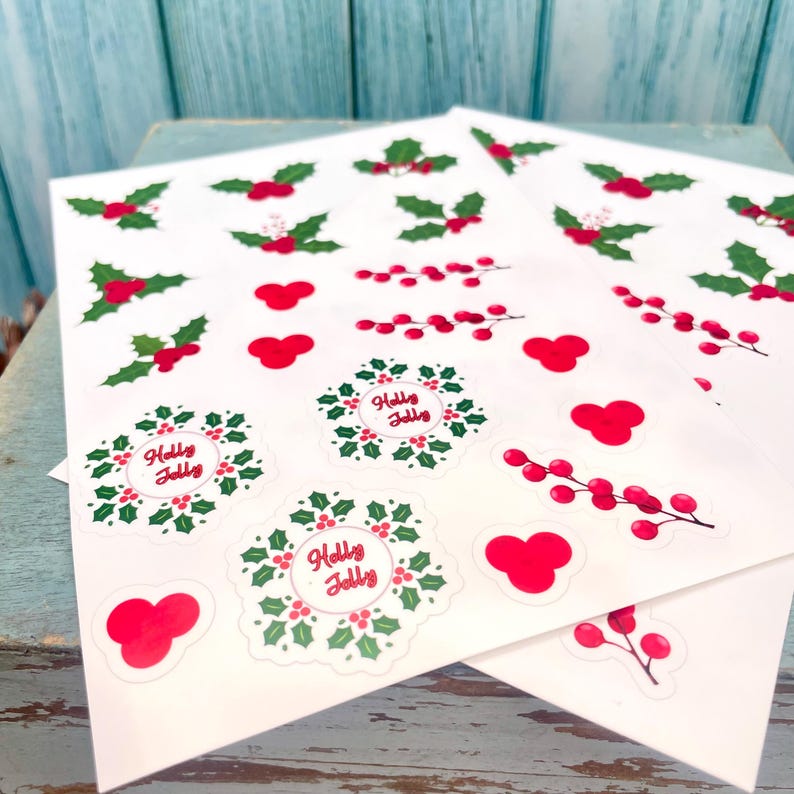 Holly Leaves and Berries Sticker Sheet: Holiday Crafting Stickers - Etsy