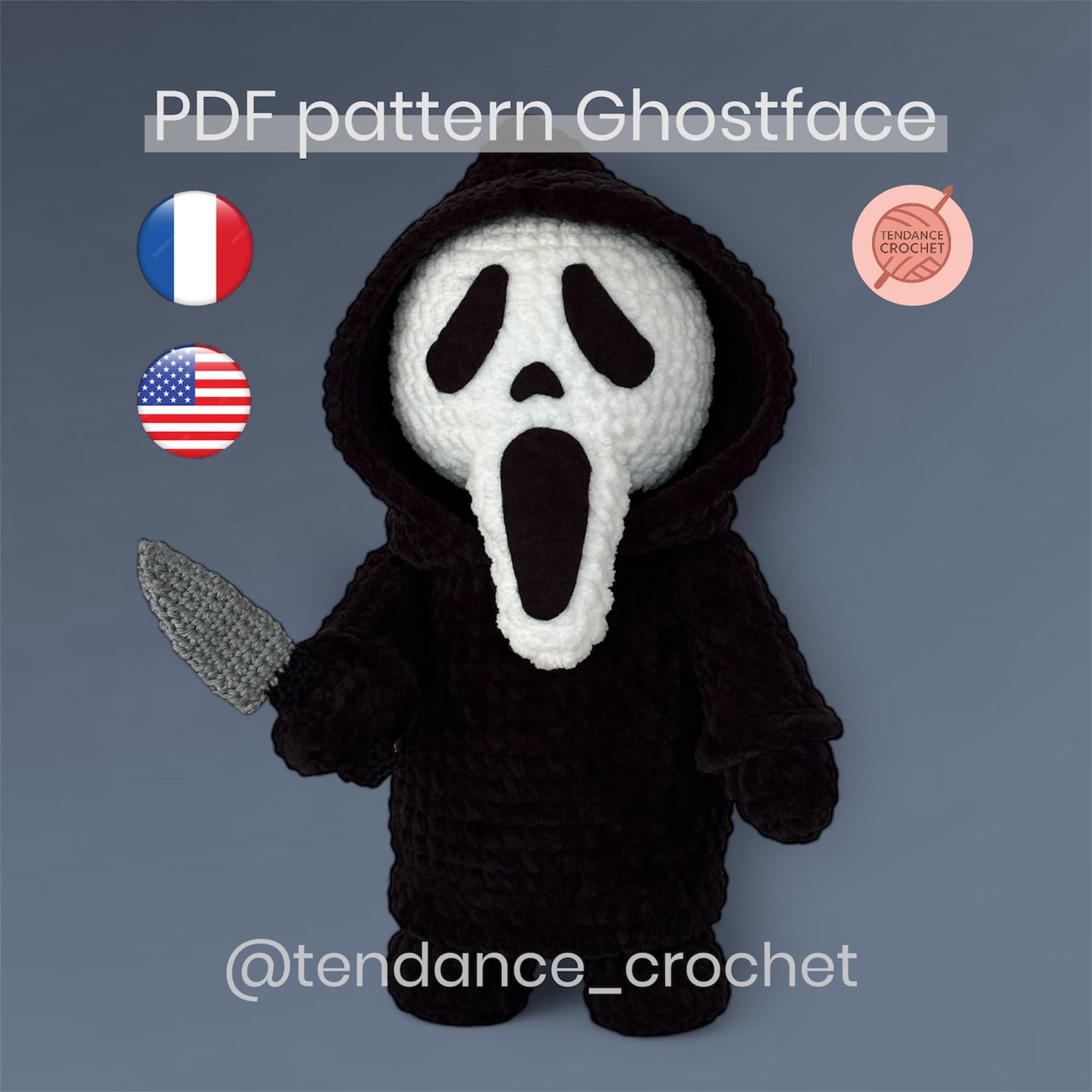 Pattern PDF Crochet Ghostface Scream Amigurumi FR - EN - Etsy