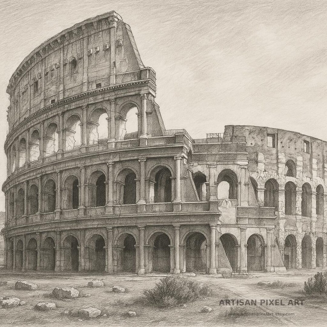 Graphite Pencil Drawing of the Colosseum Rome – Historic Roman ...