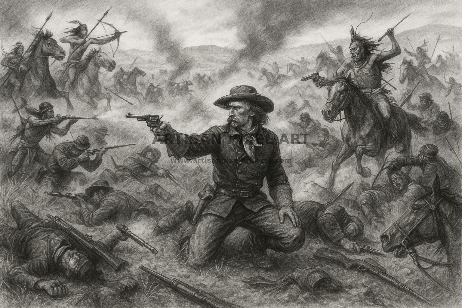 Custer's Last Stand Art Print: Battle of Little Bighorn Graphite ...