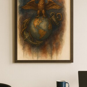 Watercolor USMC Eagle Globe Anchor Print: Semper Fi Marine Corps Decor ...