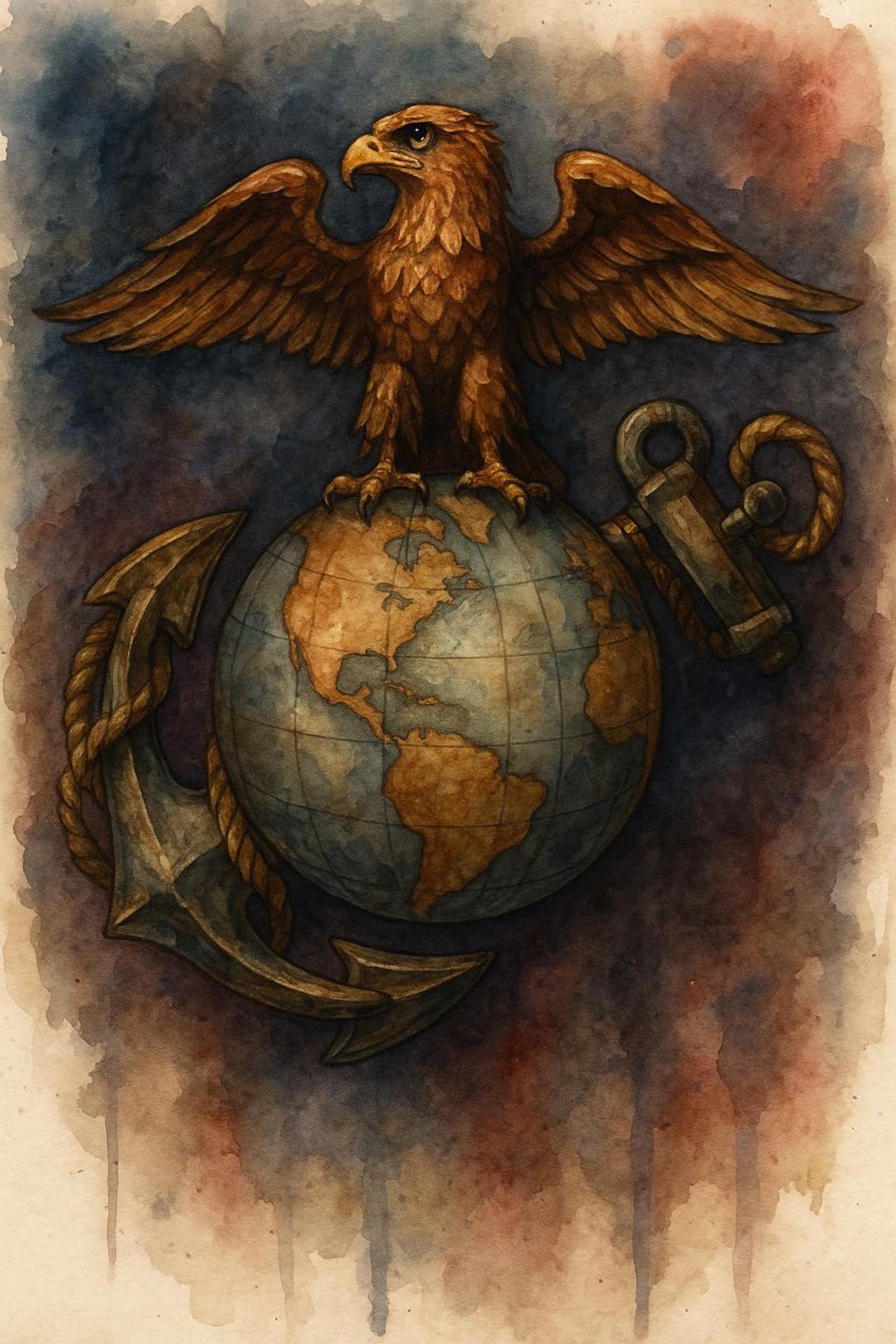 Watercolor USMC Eagle Globe Anchor Print: Semper Fi Marine Corps Decor ...