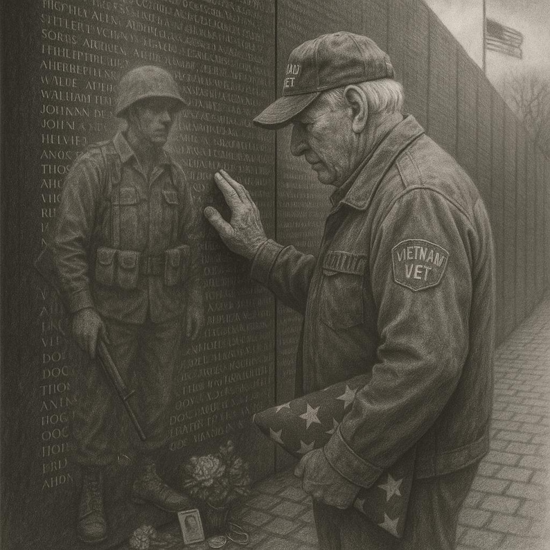 Vietnam Veteran Memorial Wall Art Print: Graphite Soldier Tribute ...