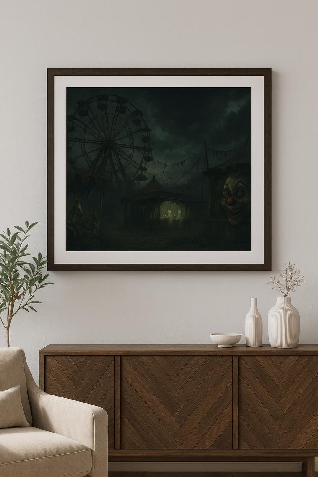 Haunted Carnival Digital Art Print – Creepy Abandoned Fairground With ...