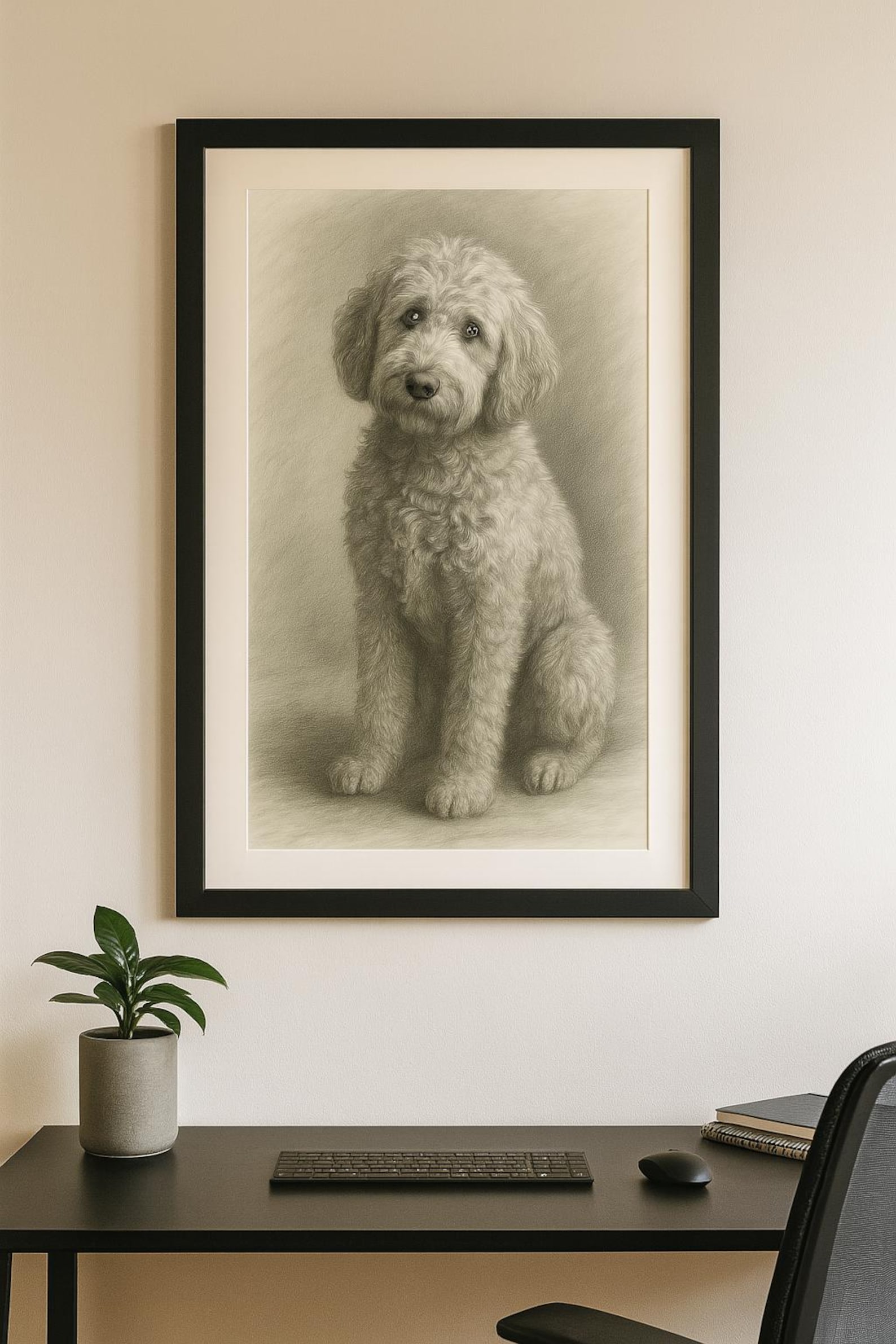 Golden Doodle Graphite Drawing: Realistic Dog Portrait Art (digital ...