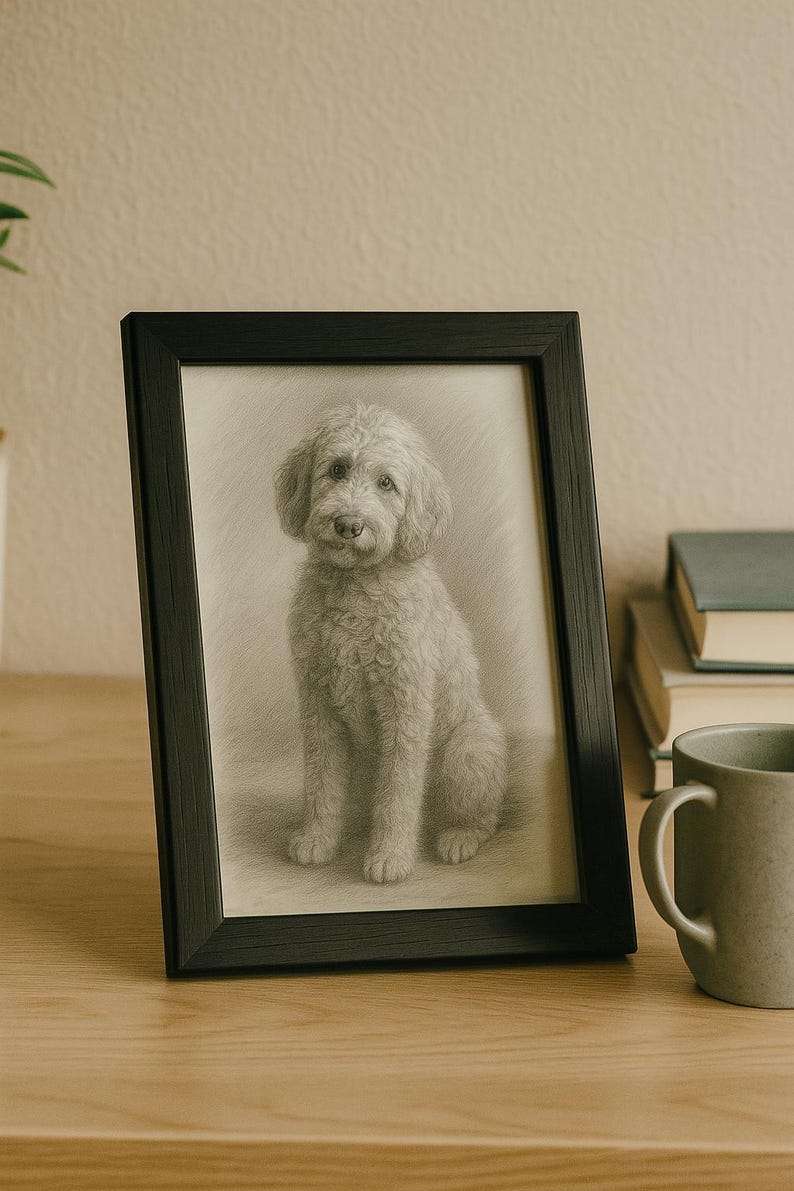 Golden Doodle Graphite Drawing: Realistic Dog Portrait Art (digital ...