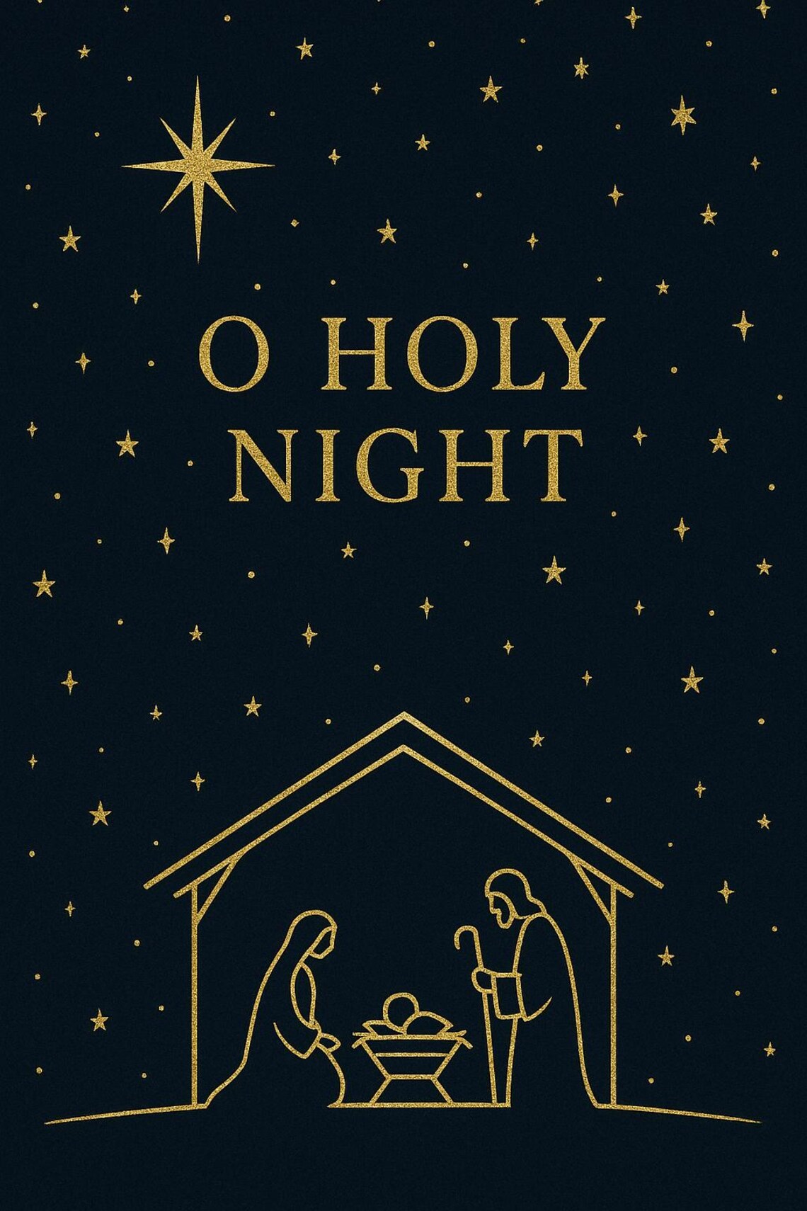Minimalist Nativity Scene “O Holy Night” Christmas Wall Art – Gold Foil ...