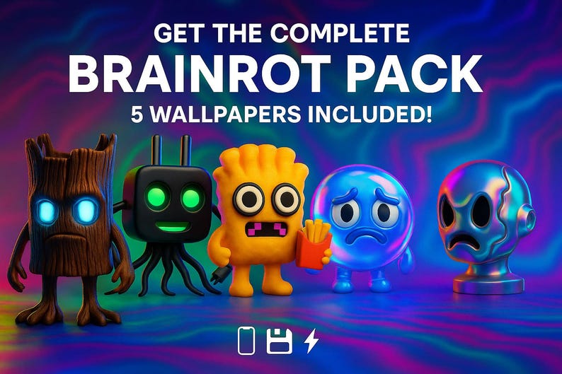 Brainrot Wallpapers Vol. 2 | 5 Surreal 3D Characters | Neon Tech ...