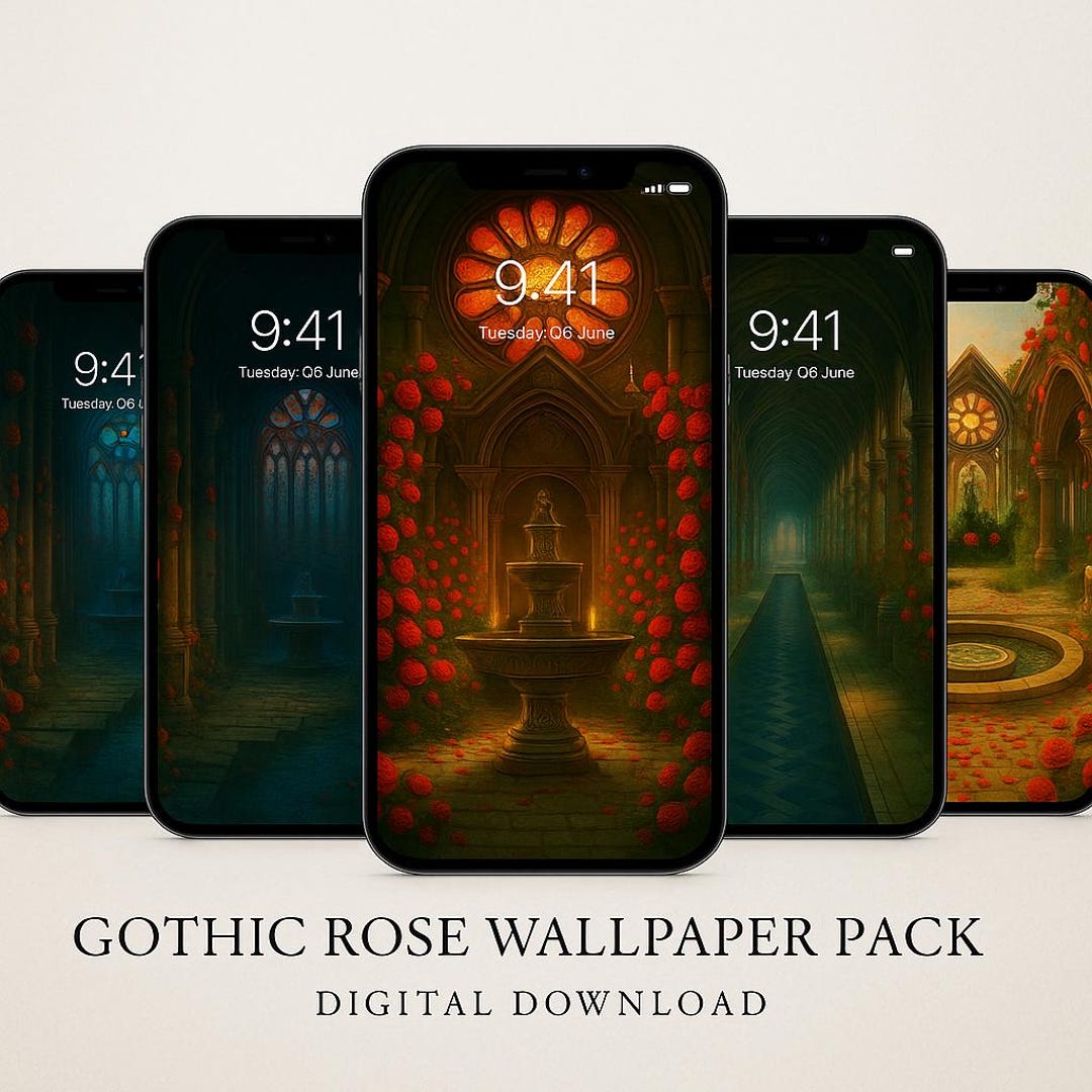Set of 5 Gothic Phone Wallpapers Pack | Dark Fantasy Rose Cathedral ...