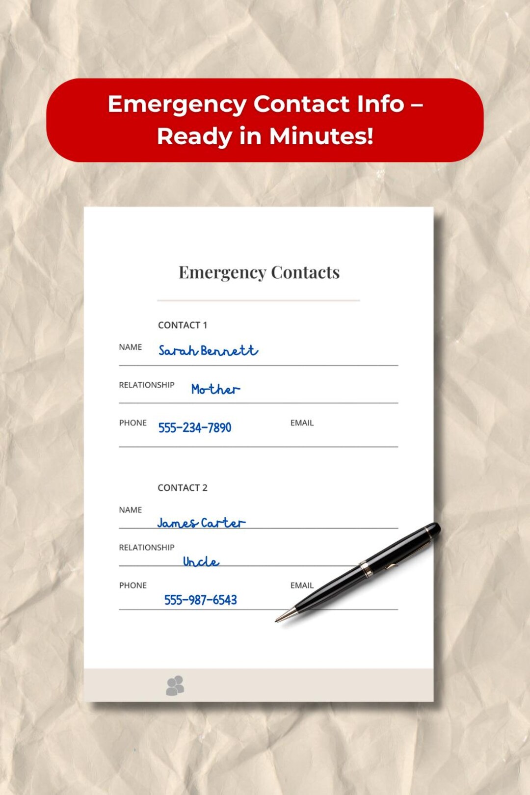 Emergency Contact Info Sheet | Printable Family, Babysitter & Caregiver ...