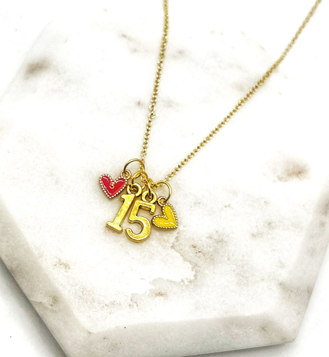 Gold 15 Mahomes Kansas City Charm Necklace Chiefs KC Football Necklace ...