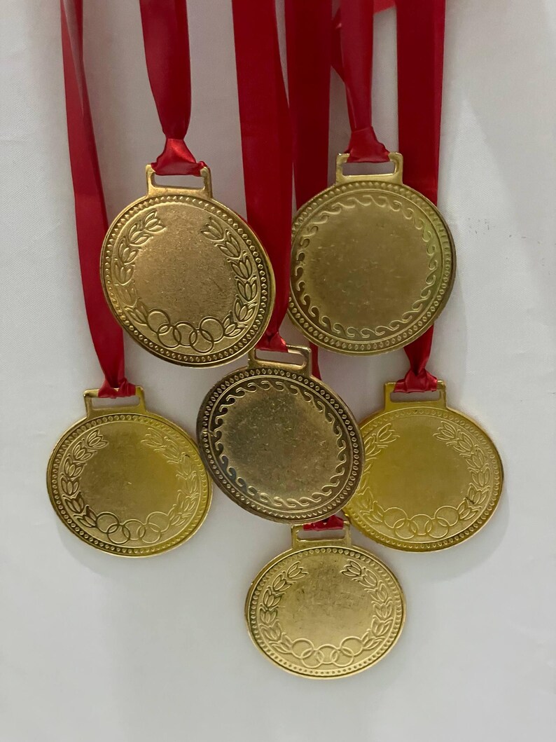 Gold Medal Award Set, 6-piece With Red Ribbons, Olympic-style Design ...