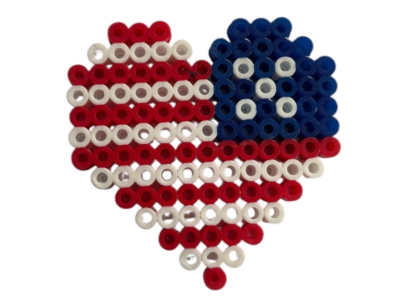 American Flag Heart Perler Beads - Handmade Patriotic Magnet, Keychain ...