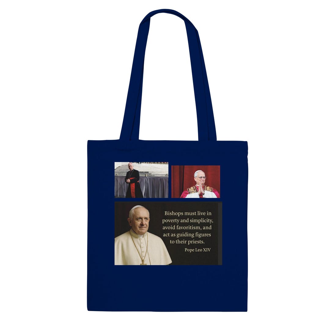 Classic Tote Bag Navy With Pope Leo Xiv Printed | Pope Leo Xiv Photo ...