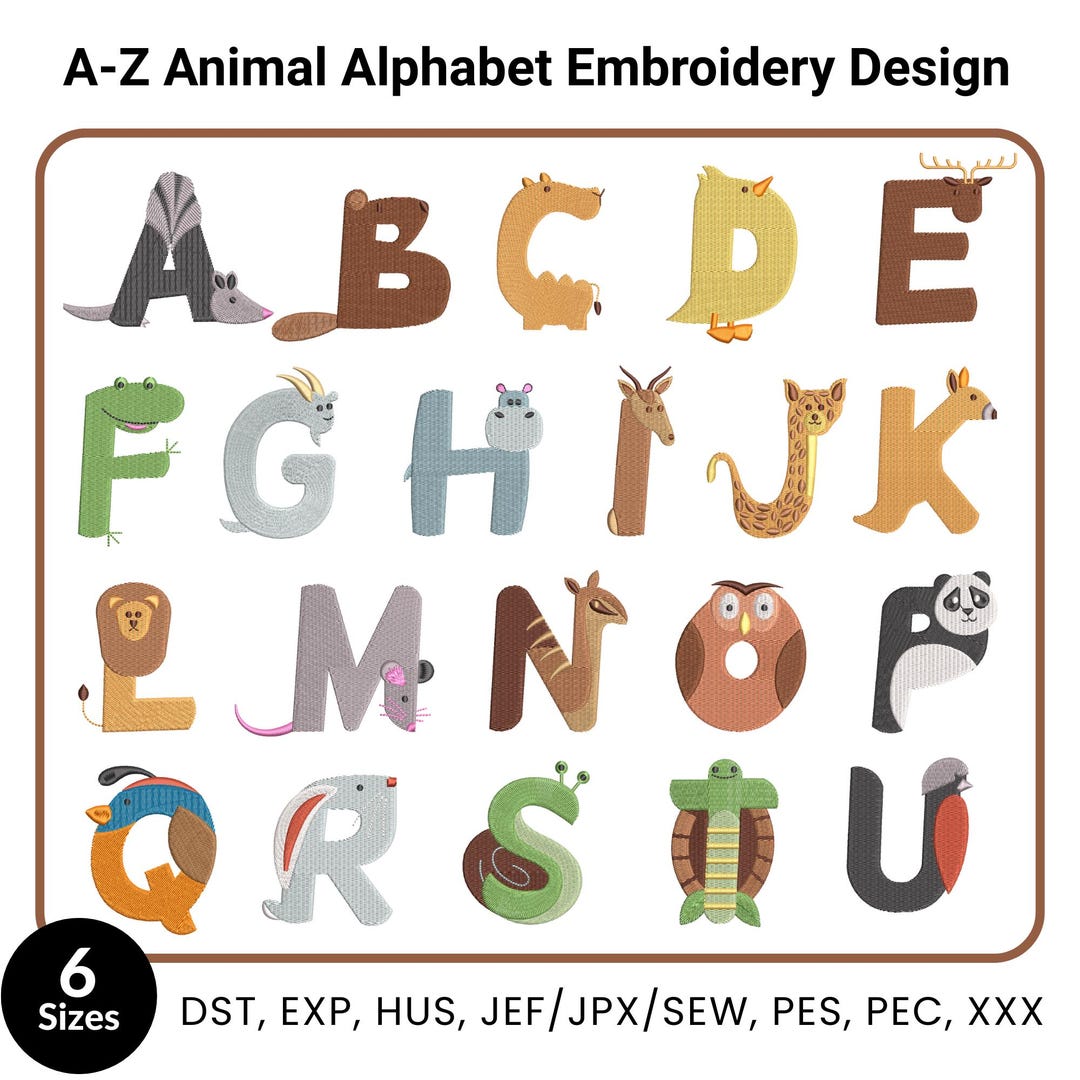 Animal Alphabet Embroidery Bundle | A-Z Letters Machine Designs | Cute ...