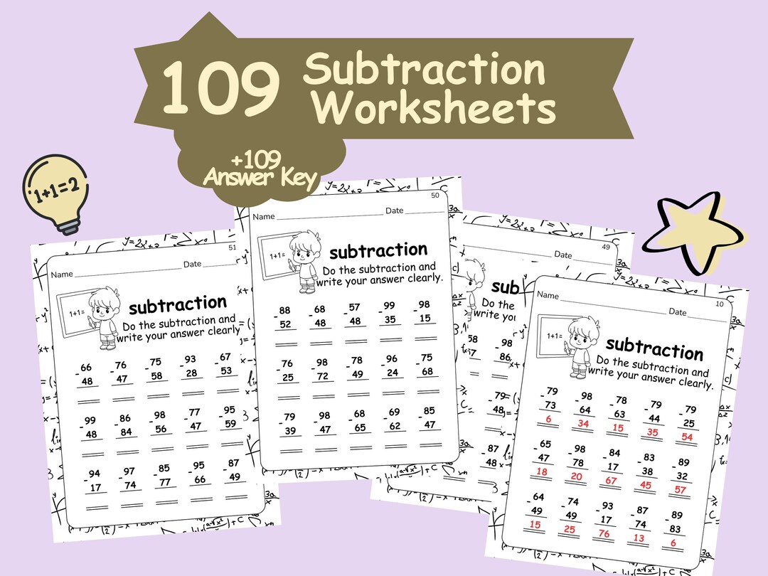 Two Digit Vertical Subtraction Worksheets With Regrouping and Without ...