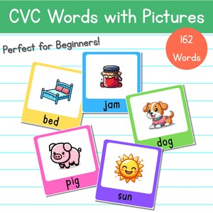 CVC Flashcards With Pictures – 162 Phonics Cards for Short A, E, I, O ...