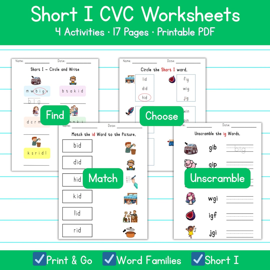 Short I CVC Worksheet | Phonics Activities (printable PDF) - Etsy
