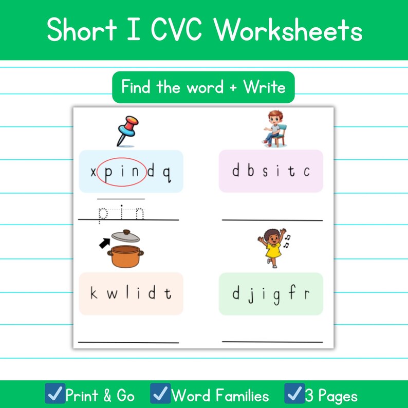 Short I CVC Worksheet | Phonics Activities (printable PDF) - Etsy