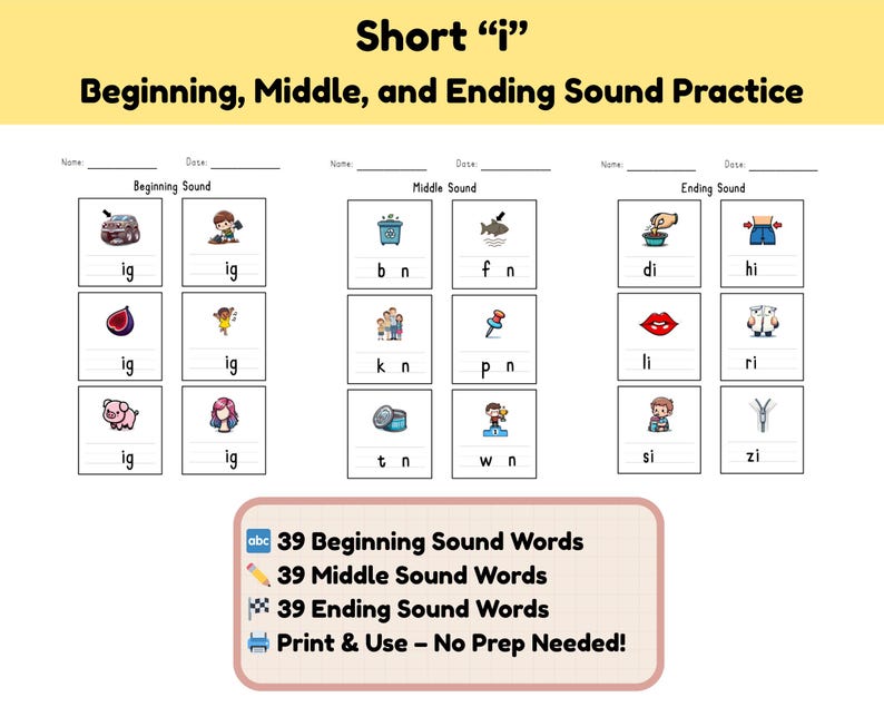 CVC Flashcards & Worksheets | Short Vowel Sounds, 162 Words (PDF) - Etsy