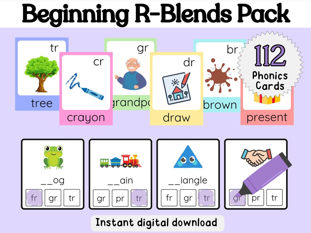 R‑blends Phonics Pack – Worksheets & Flashcards | Kindergarten ESL ...