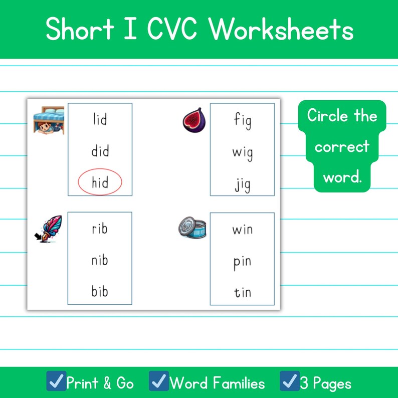 Short I CVC Worksheet | Phonics Activities (printable PDF) - Etsy