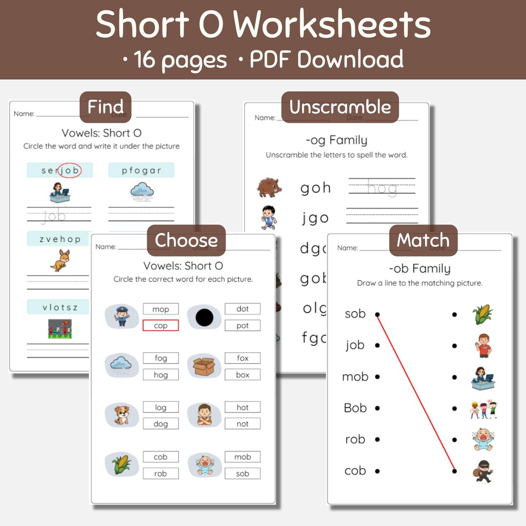 Short O CVC Worksheets – Phonics Activities Printable | Kindergarten ...