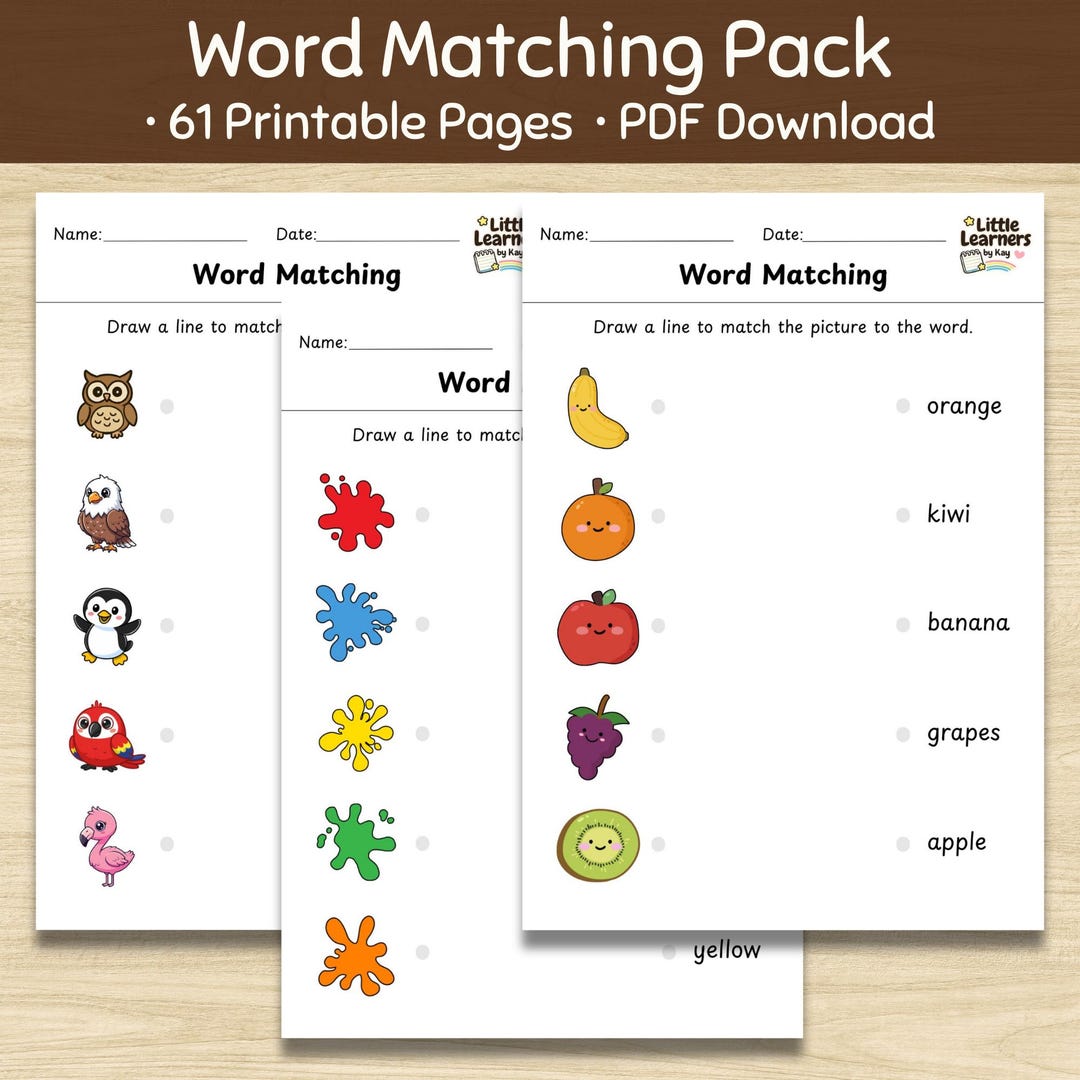 Picture to Word Matching Worksheets | 61 ESL Printable Vocabulary Pages ...